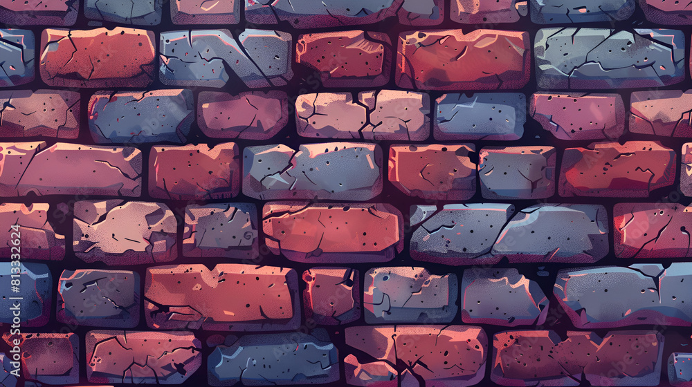 2D Game Level Brick Wall Texture with Shadowing, Retro Brick Pattern ...