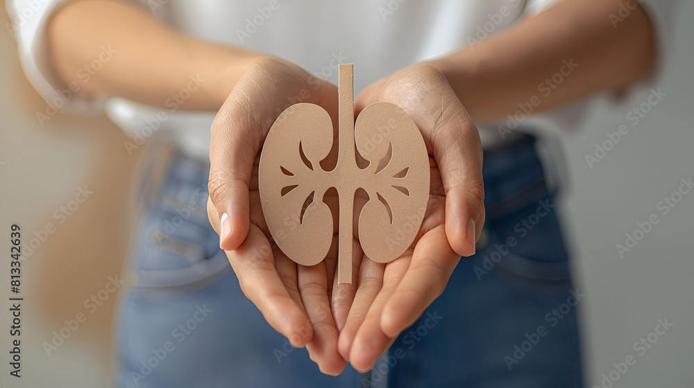Hands Holding a Kidney Adrenal Gland-Shaped Paper, Symbolizing Renal ...