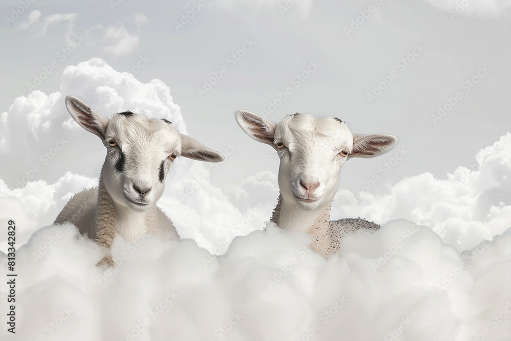 Goats on white background with clouds. Eid ul adha concept Stock ...