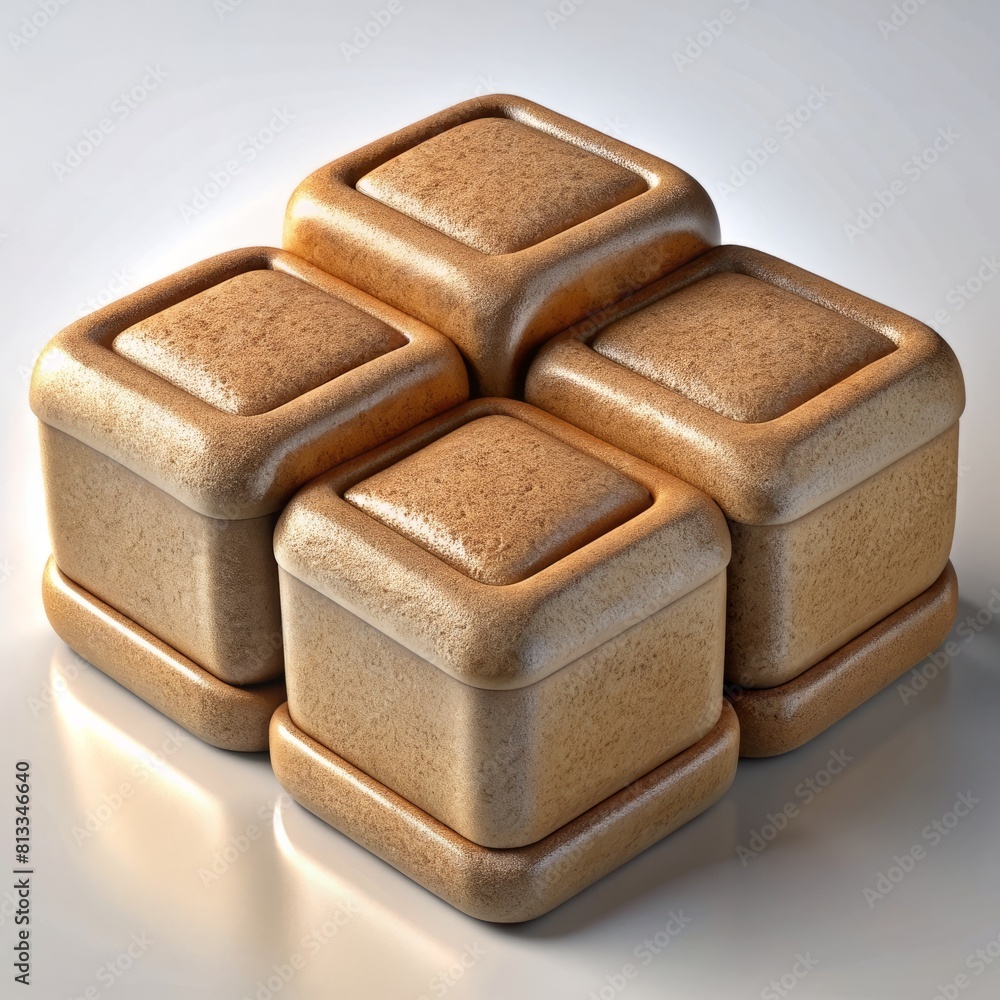 3D Render of square cake molds with textured surfaces, on isolated ...