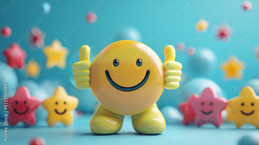 Smiley Face Surrounded by Positive Symbols and Thumbs Up, Positive ...