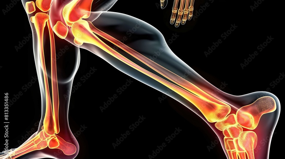 An x-ray like image of a runners legs with the bones 3D rendering ...