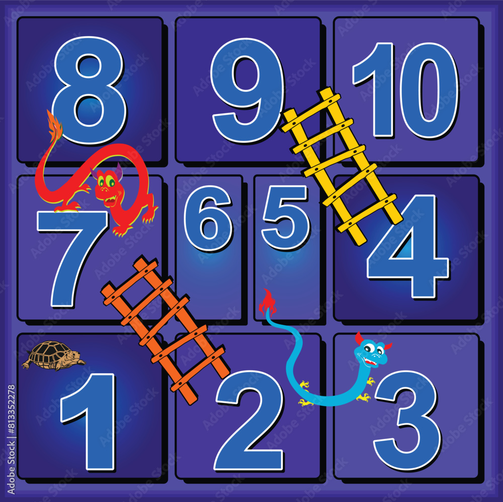 Vetor de 10 step snakes and ladders board game for kids. Editable and ...