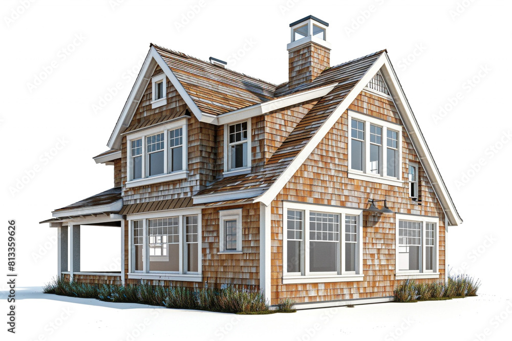 Cape Cod style home exterior with cedar shingle siding, dormer windows ...