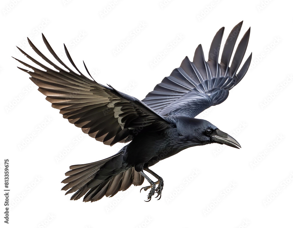 Stunning black crow captured mid-flight with wings spread wide ...