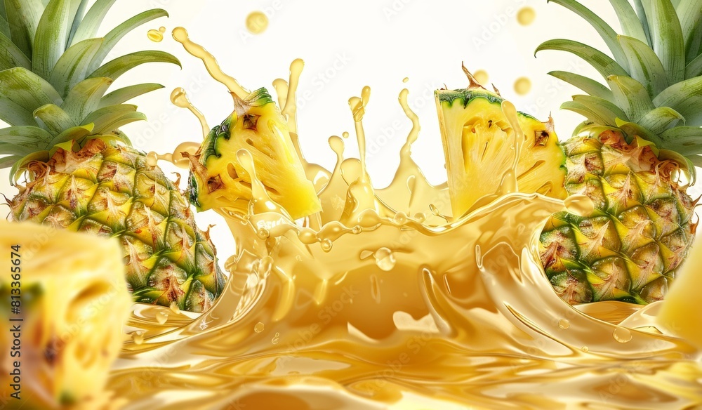 Pineapple splash with juice isolated on a white background vector ...