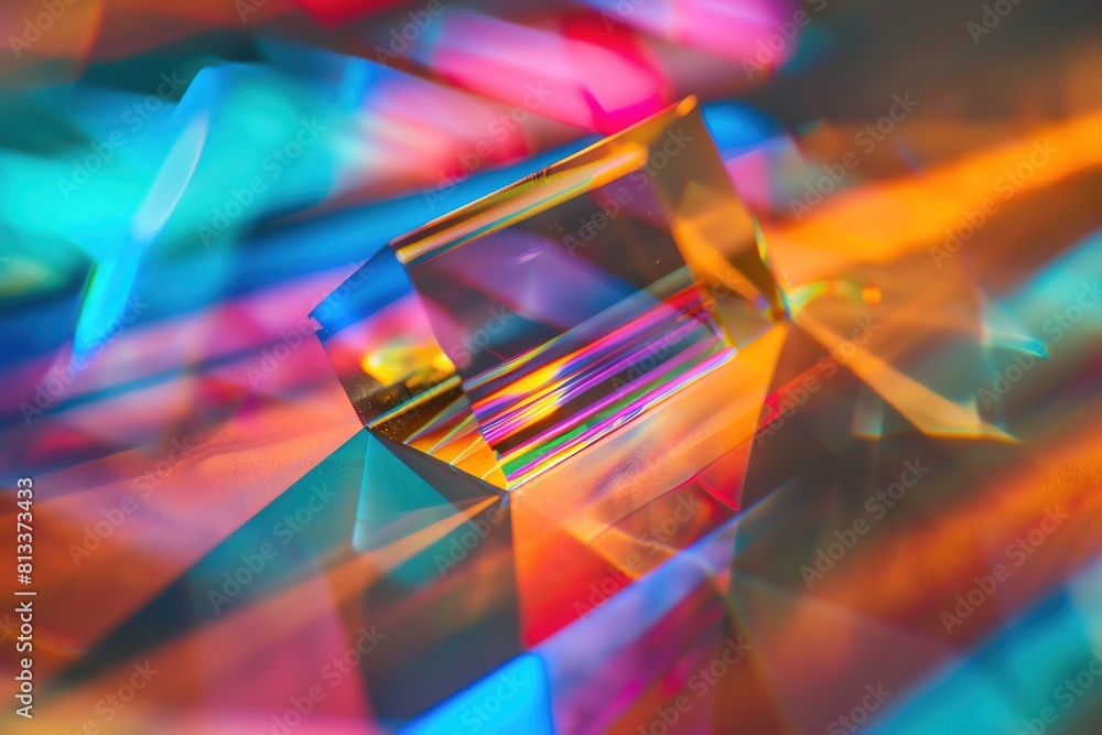 Light spectrum analysis top view with a prism dispersing light to ...