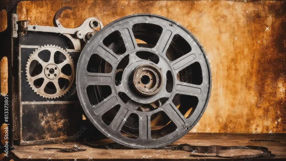 old film cinematic backdrop , loader film reel 35 mm with burned leaks ...