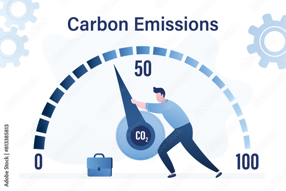 Volunteer or politician pulls arrow on measuring scale. Carbon dioxide ...