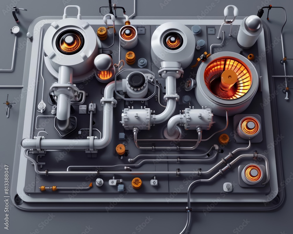 Thermal elements flat design top view thermodynamics theme cartoon ...