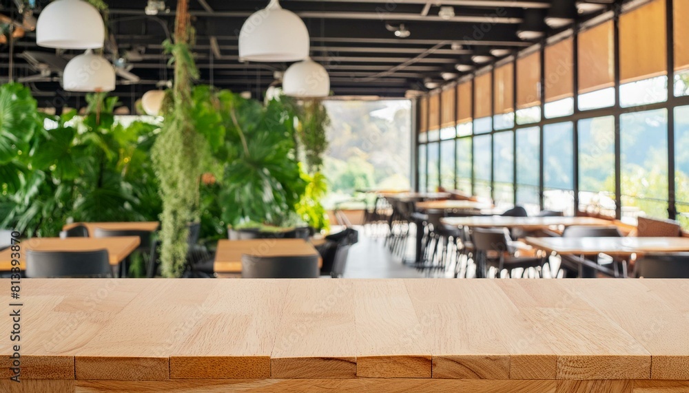 Café Culture Capture: Wood Table in a Hip Coffee Shop Interior Stock ...