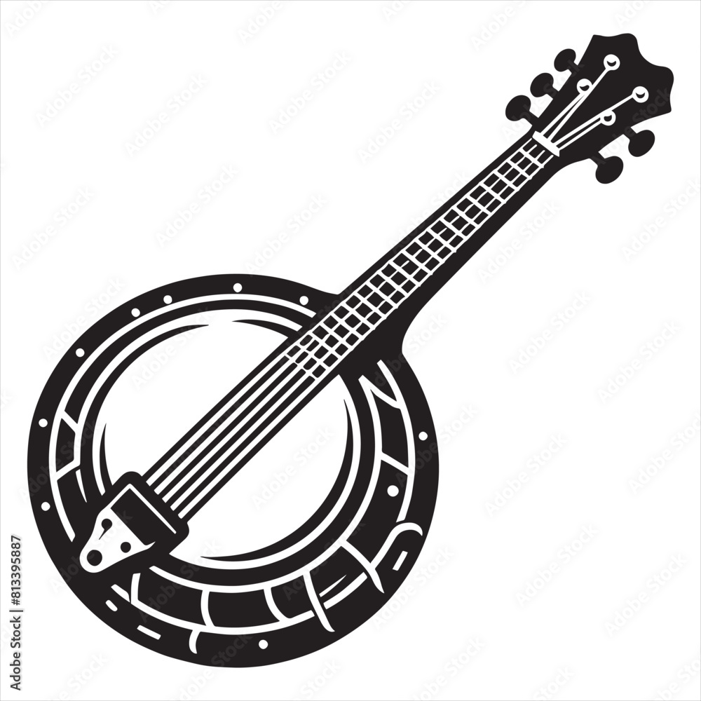 Banjo icon in black style isolated on white background. Musical ...