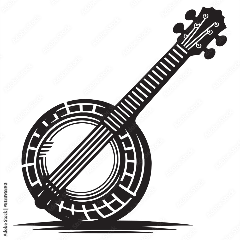 Banjo icon in black style isolated on white background. Musical ...