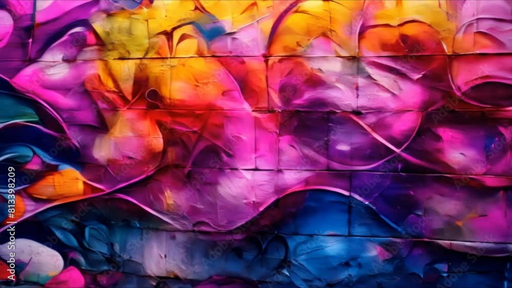 Vibrant street art displayed on a graffiti-covered urban wall. Concept ...