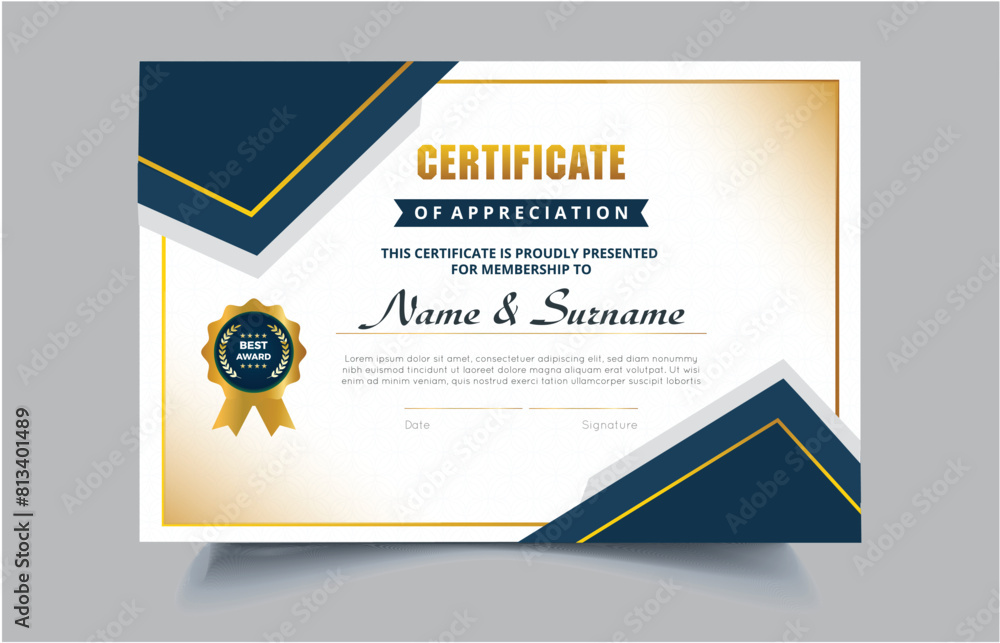 Elegant Blue and gold diploma certificate template. Use for print ...