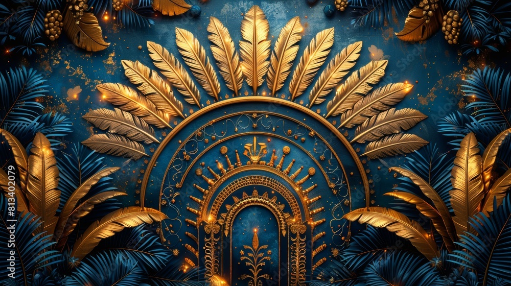 A wedding invitation card in art deco style modern illustration. A ...