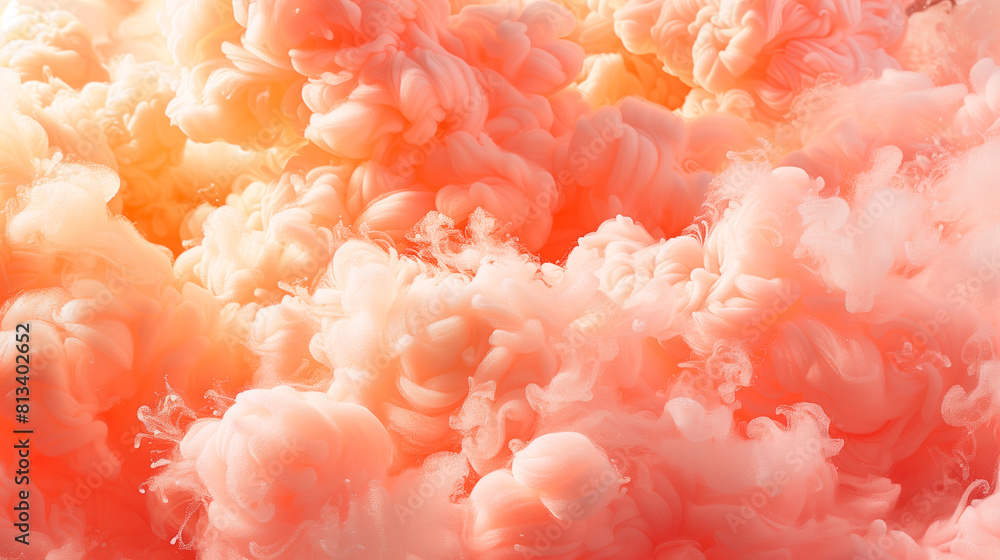 Peach delicate, fluffy background with peach clouds creates an abstract ...