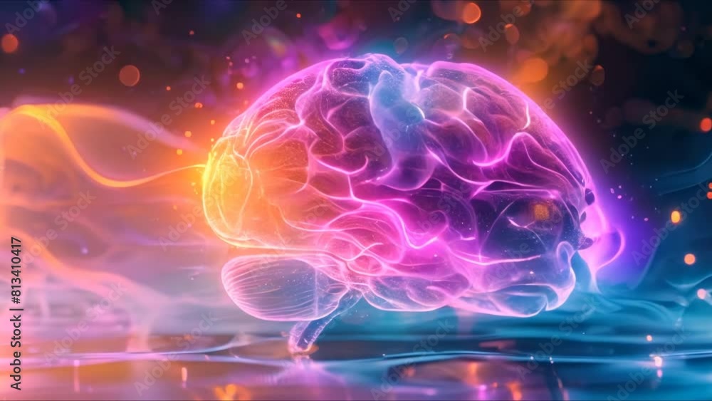 3D holographic human brain representing fusion of AI biohacking nature ...