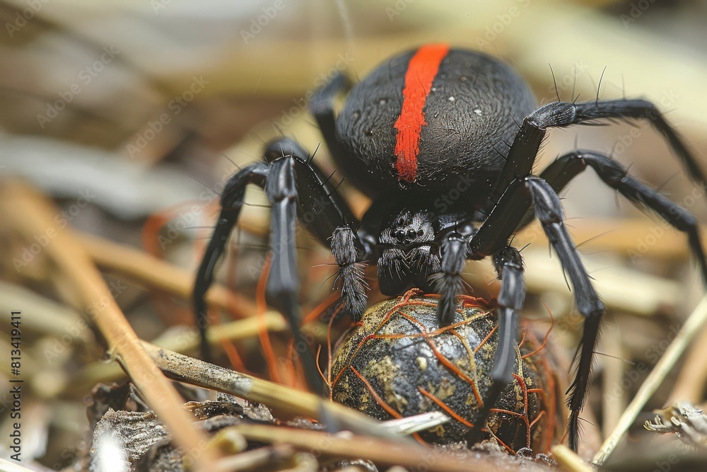 A detailed view of a spider crawling on the ground, showcasing its ...