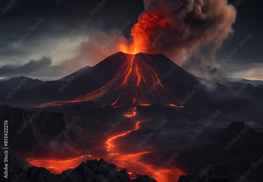 Fire Dance: Captivating Panoramic View of Volcanic Eruption Painting ...