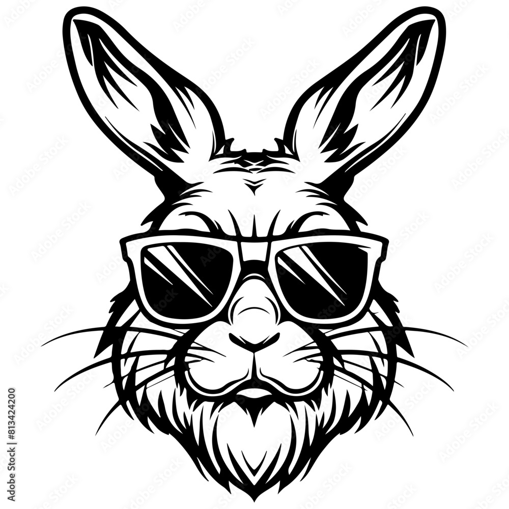 Vetor de cool rabbit wearing sunglass black silhouette logo svg vector ...