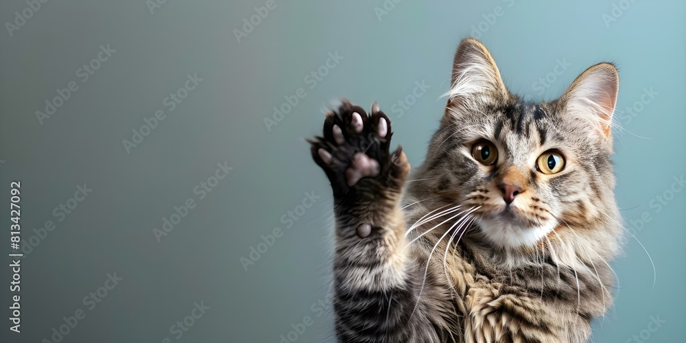 Cat giving high five in front of a plain background. Concept Cute Cat ...