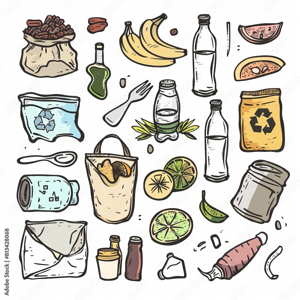 Hand-drawn sketch Set of icons to stop plastic pollution Sketchy ...