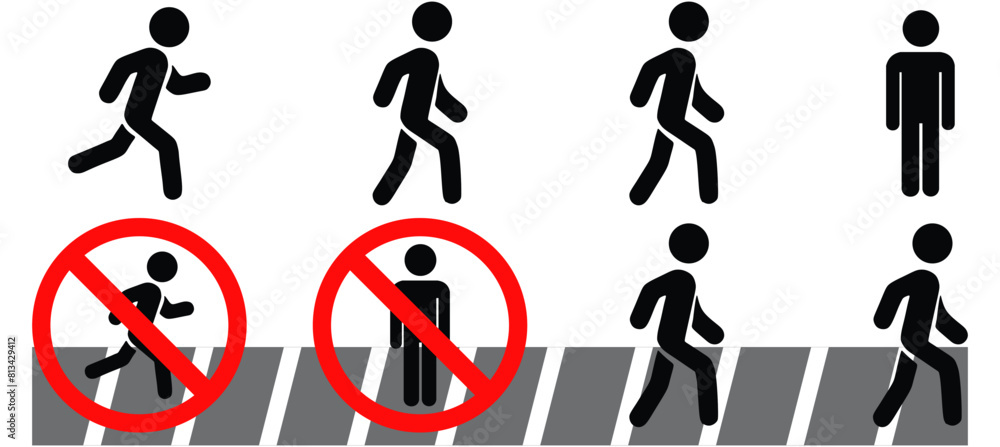 Man stands, Cross walking and run icon set . People symbol . Walk icon ...