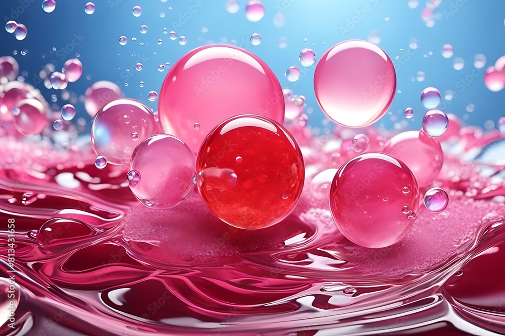 red pink abstract oil bubbles or face serum background. pink Oil and ...