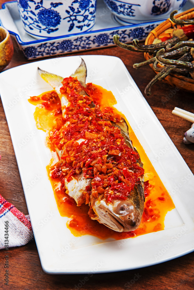 Chop bell pepper fish, Steamed fourfinger threadfin fish with chilli ...