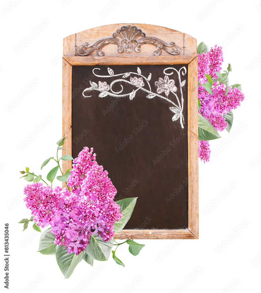 Advertising billboard in retro style with chalkboard and branch of ...