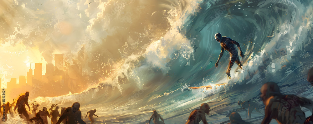 Zombie Surfer Navigating Towering Wave of Undead Bystanders in ...