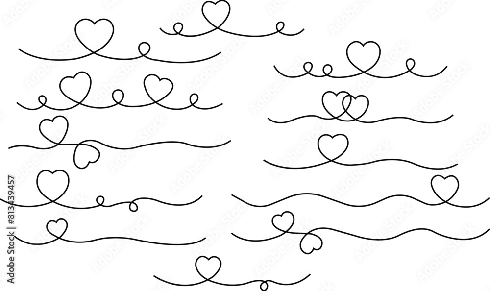 Heart text Divider icons Set. Decoration linear icons paper break, book ...