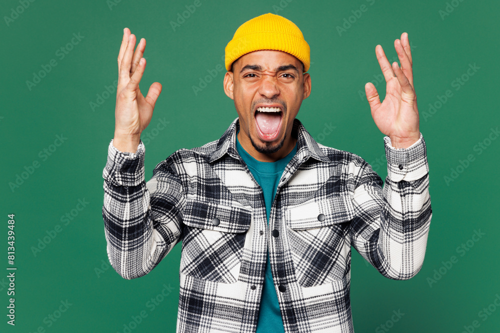 Young angry sad mad outraged man of African American ethnicity he ...