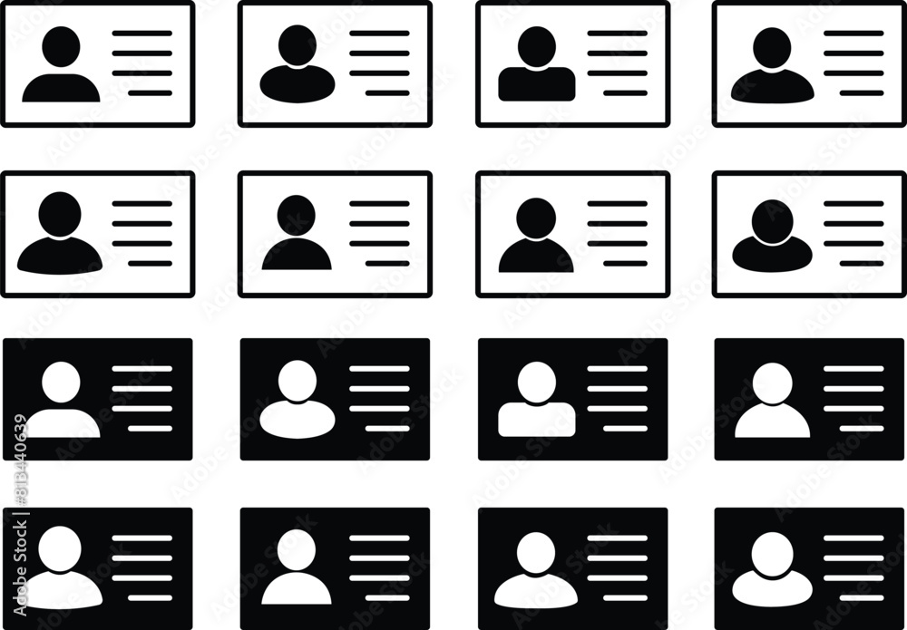 ID card icons Set. Identity signs vectors. driver license, staff ...