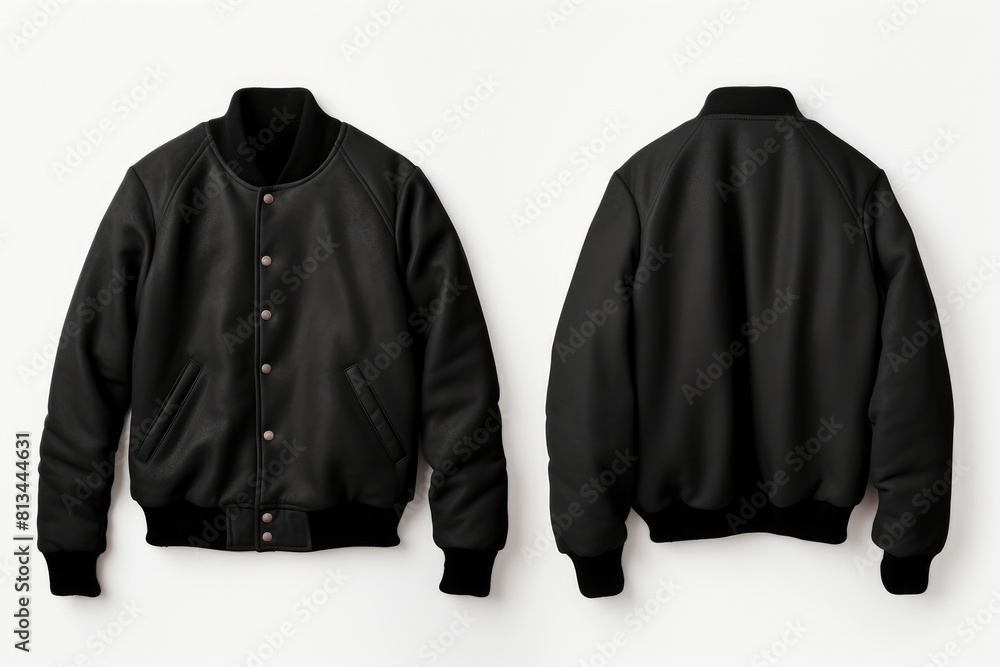 full black and white varsity jacket mockup front and back Stock Photo ...