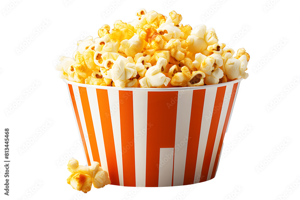 Popcorn in red and white striped cardboard bucket isolated on cut out ...
