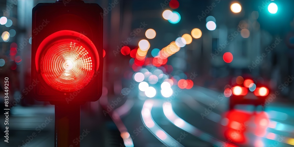 Digital alert indicator: Red warning lamp on street at night. Concept ...
