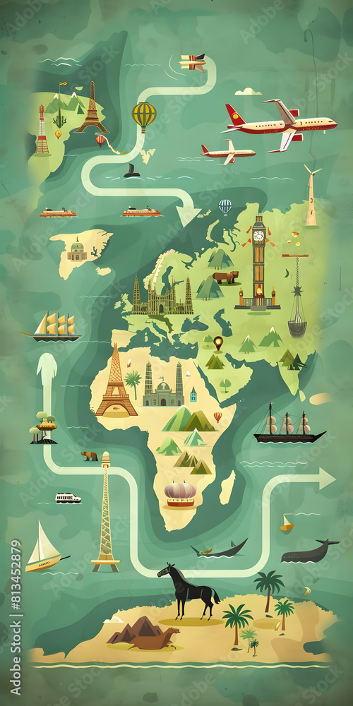 Mapa de Destinos Turísticos Populares Stock Photo | Adobe Stock