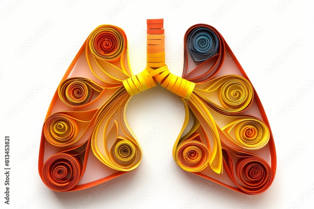Paper quilled lungs design on white background, providing ample space ...