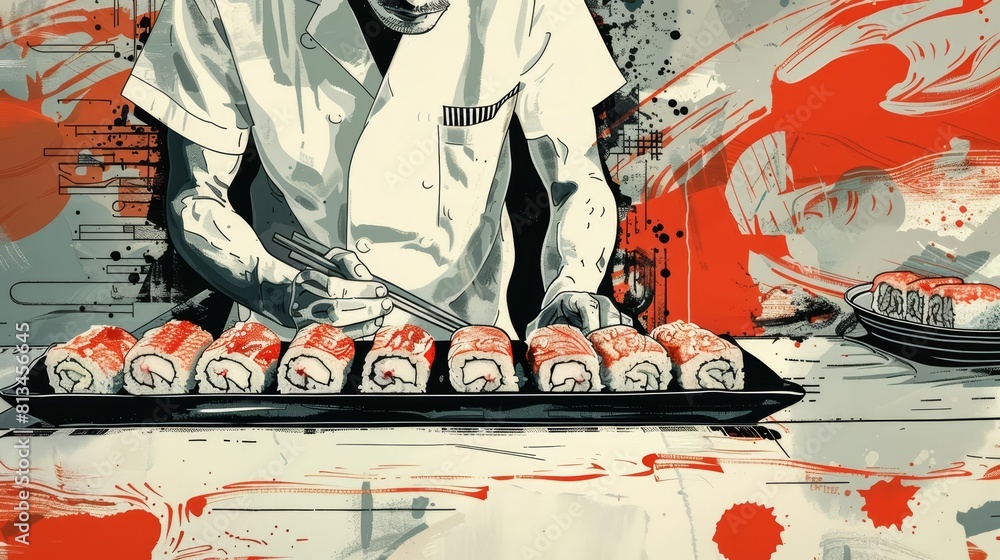 A sushi chef crafts artistic rolls that mimic famous Japanese ink ...