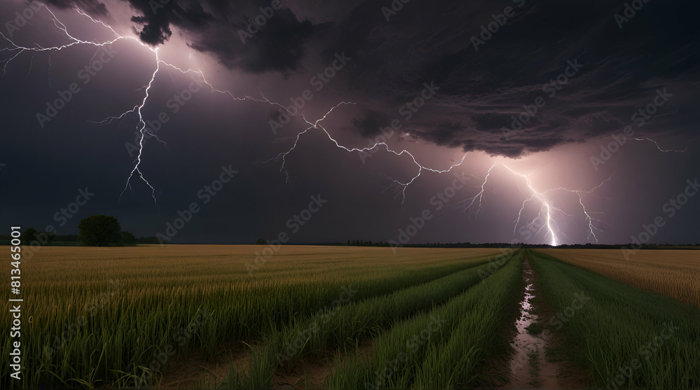 Closeup of storm clouds with flashes of lightning and thunder created ...