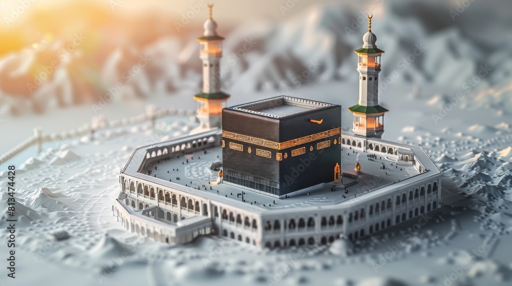 Holy Kaaba in Mecca, Saudi Arabia. A style in colored pencil sketch ...