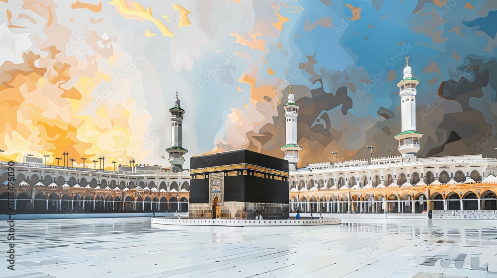 Holy Kaaba in Mecca, Saudi Arabia. A style in colored pencil sketch ...