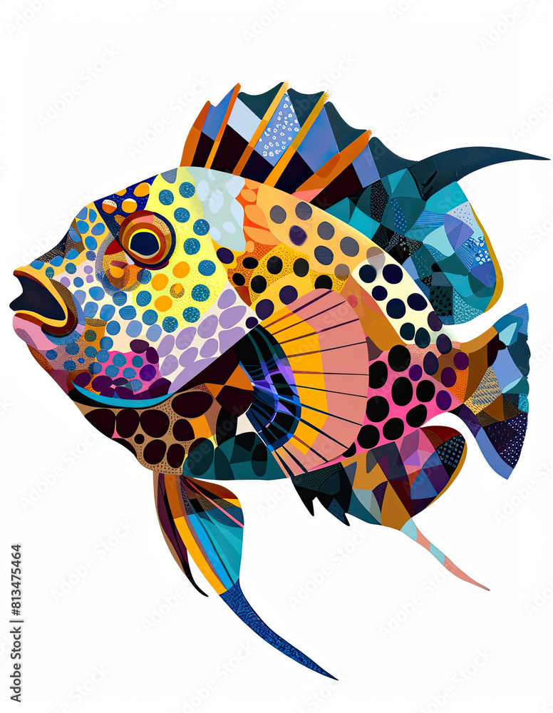 Cute Clown triggerfish with colorful patchwork geometric pattern and ...