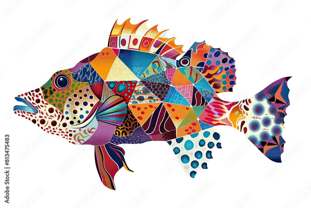 Cute Clown triggerfish with colorful patchwork geometric pattern and ...