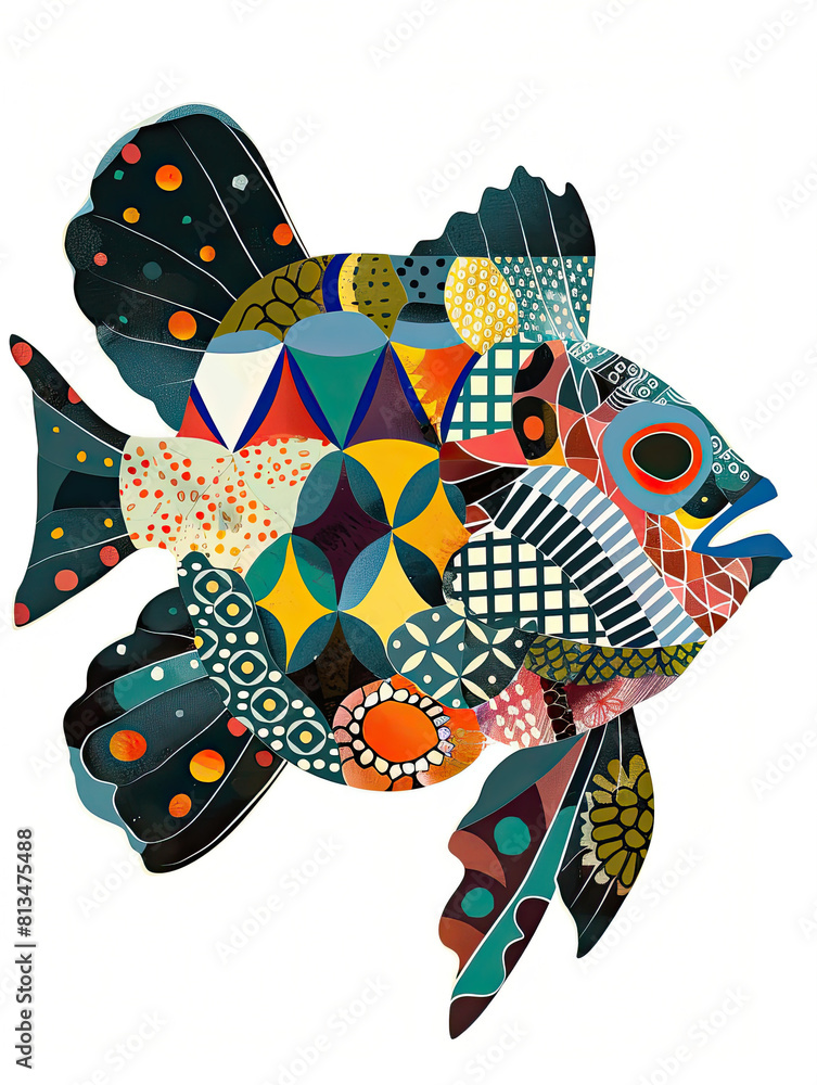 Cute Clown triggerfish with colorful patchwork geometric pattern and ...