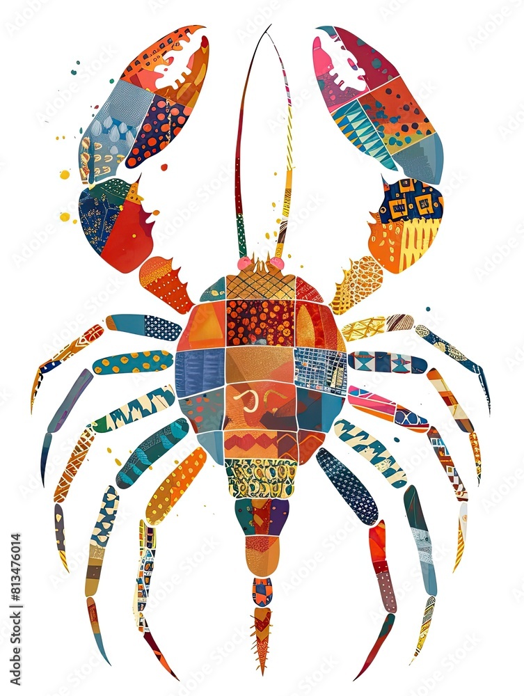 Cute Horseshoe crab with colorful patchwork geometric pattern and ...