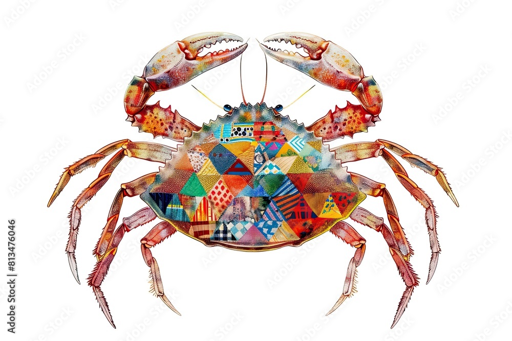 Cute Horseshoe crab with colorful patchwork geometric pattern and ...