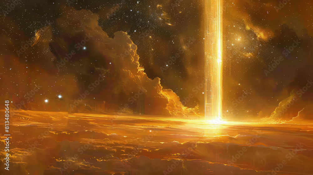 A mysterious gate to another dimension. The light gate shines in the ...